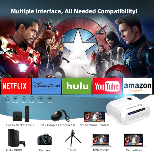 Staratlas Mini Projector 2022 Upgraded Portable Projector,9000 Lumen 50000 Hours Multimedia Home Theater Movie Projector,Compatible with iOS/Android Full HD 1080P HDMI,VGA,USB,AV,Laptop,Smartphoneā¦