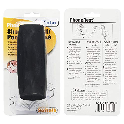 Softalk Antibacterial Black Phone Shoulder Rest | Landline Telephone Accessory (00601M)