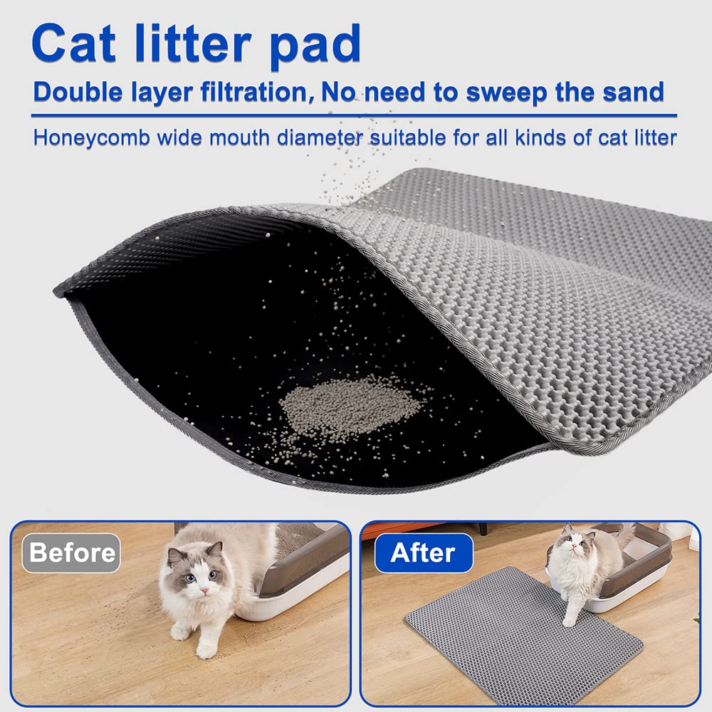 BrLacHhaZ Cat Litter Mat, Double Layer Litter Box Mat, Urine & Water Proof Cat Litter Catcher Mat, (30 x 22 Inch) Large Litter Trapping Mat Washable, Scatter Control