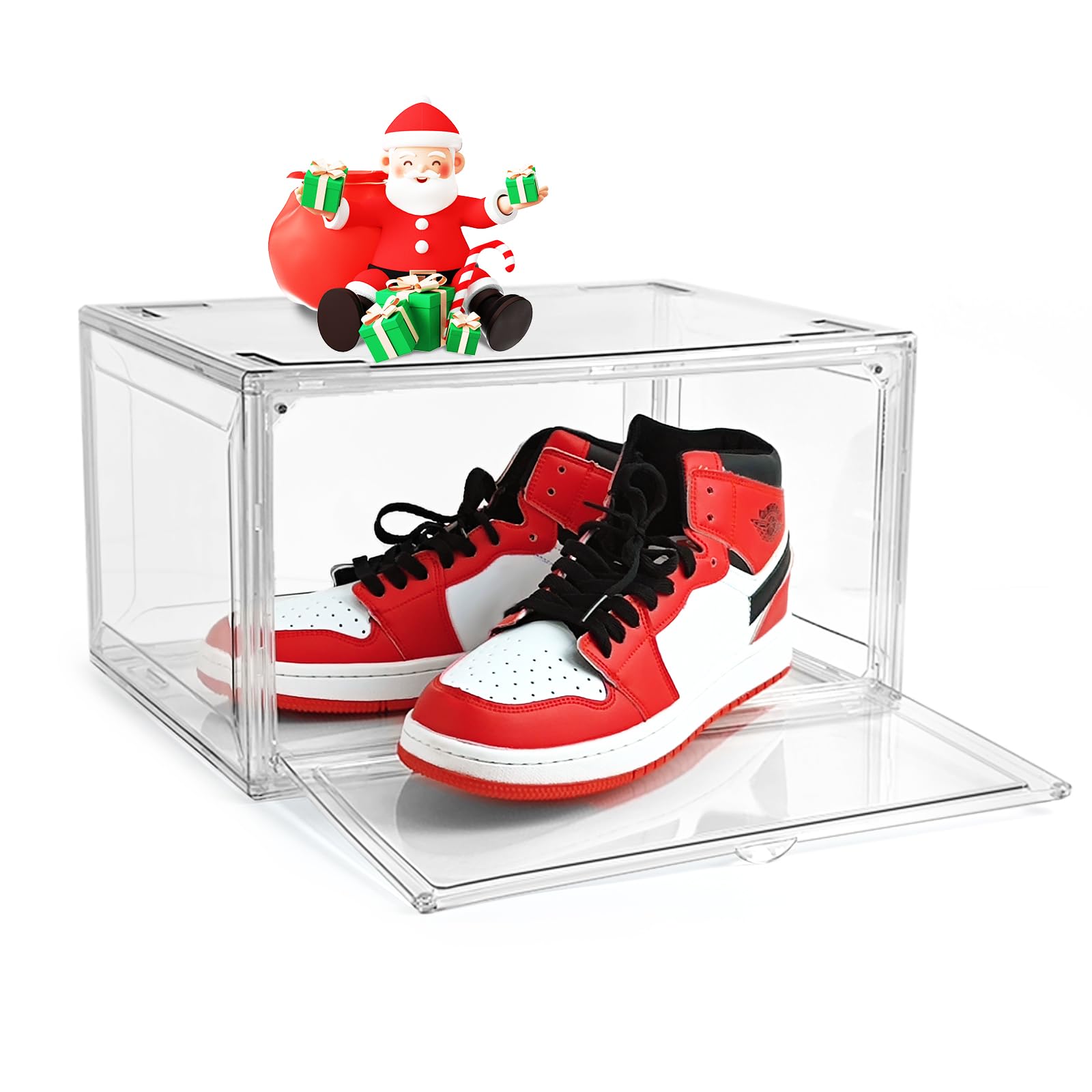 EZJOB Modern Clear Shoe Box, Acrylic Sneaker Shoe Storage Box, Stackable Shoe Display Case with Magnetic Door, 1 Pack Size 15