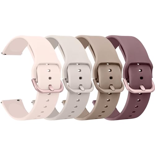 Meliya 4 Pack Watch Bands, 20mm 22mm Quick Release Soft Silicone Replacement Watch Strap for Women Men (20mm, Starlight+Smoke Purple+Milk Tea+Pink)