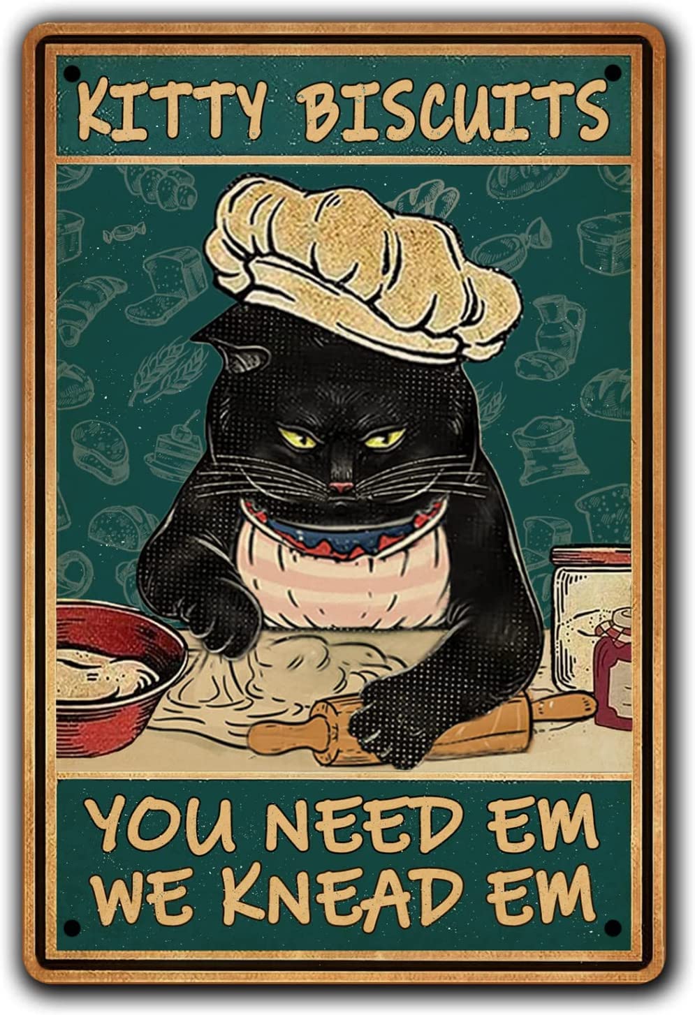 Black cat Wall Art & Decor - Cat Themed Gifts for Women Cat Lovers Kitty Biscuits You Need We Knead Metal Signs Coffee and Bar Funny Iron Painting 8X12 Inch