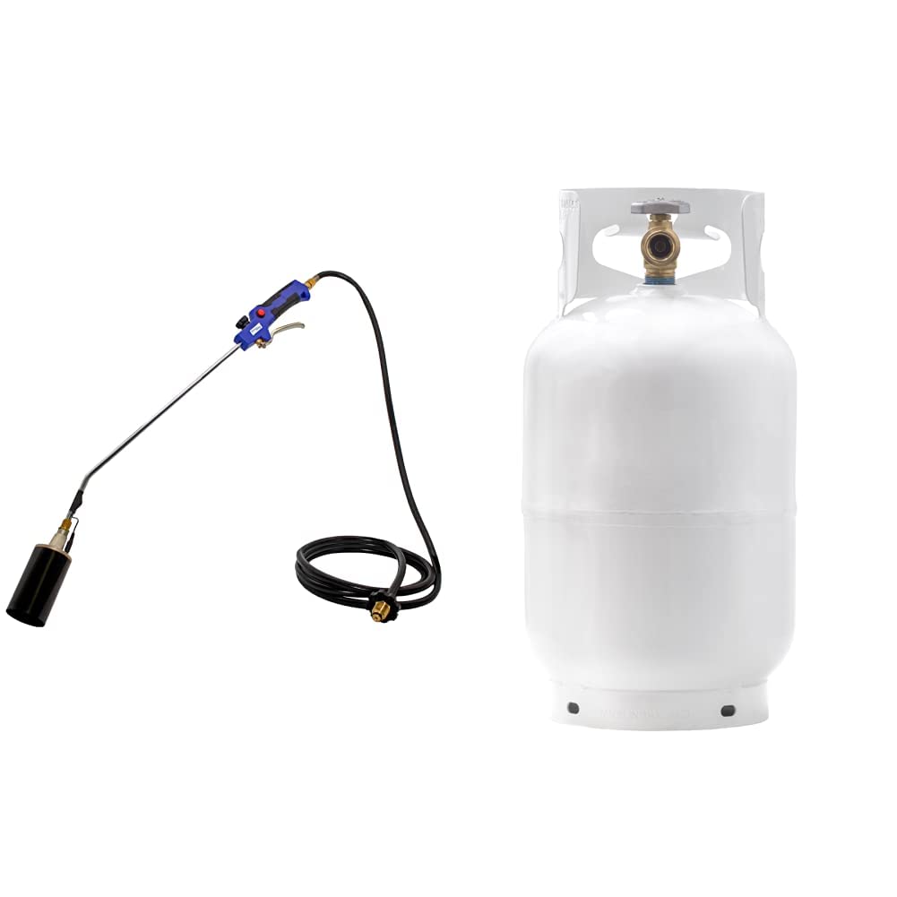 Flame King Propane Torch Kit Heavy Duty Weed Burner, 340,000 BTU & YSN10LBa 11 Pound Propane Tank Cylinder with Type 1 OPD Valve, White
