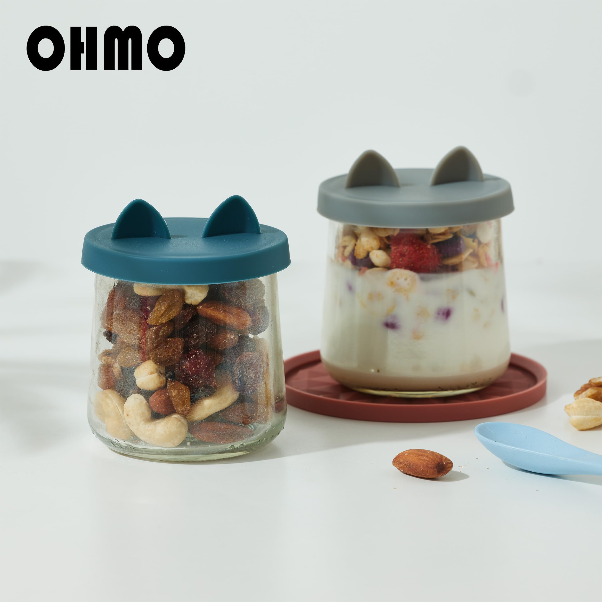 OHMO for Oui Yogurt Jar Lids - 4 pack Oui Lids for Yoplait Yogurt Container, Sealed Leak Proof Silicone Covers in 4 Colors