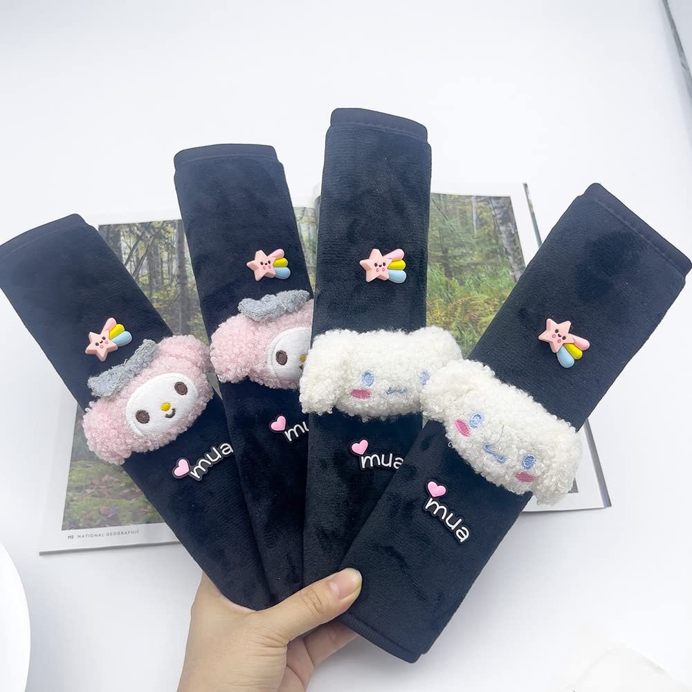 Akutoer Kawaii Car Seat Belt Strap Cover, Cute 2 Pieces Set Anime Seat Strap Neck Protector Car Decorations for Women