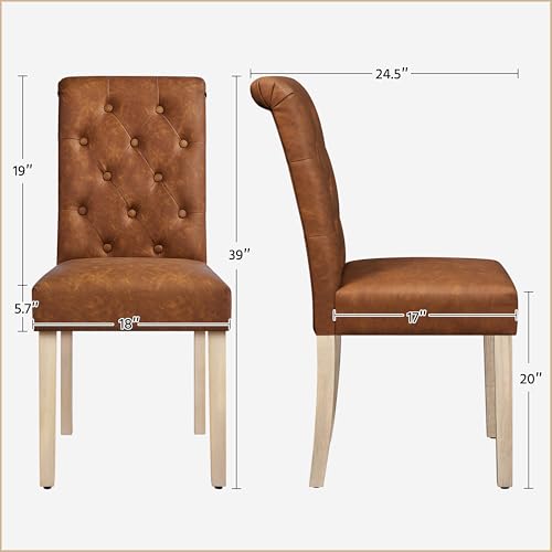 Yaheetech Upholstered Parsons Dining Chairs Set of 6, Faux Leather Button Tufted Chairs with High Back & Padded Seat & Solid Wood Legs for Kitchen Living Room Lounge, Retro Brown