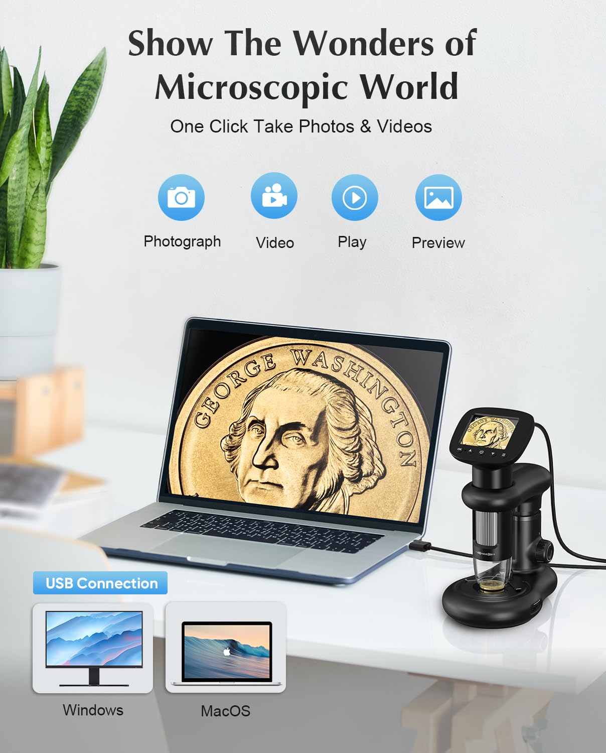 Sagefidere Handheld Digital Microscope with 2" LCD Screen,1000X Pocket Microscope for Kids with 8 LED Lights,Portable Microscope for Adults with Stand 32GB Memory Card