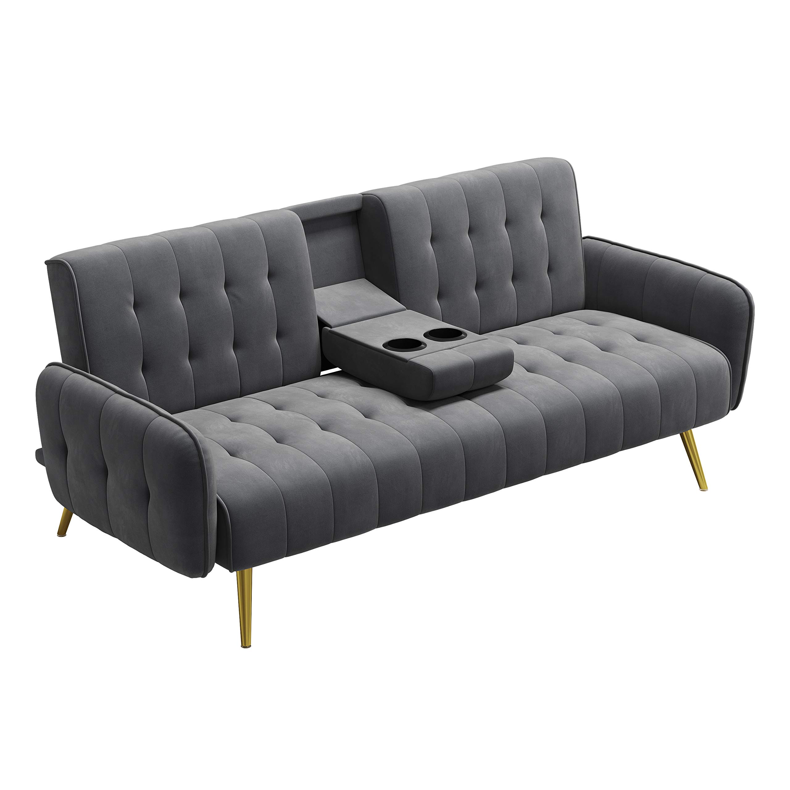 Sofa Bed, Convertible Couch with 2 Cup Holders and Removable Armrests, for Compact Living Space Apartment Dorm Office, 72 x 33.9 x 30.7 Inches, Gray