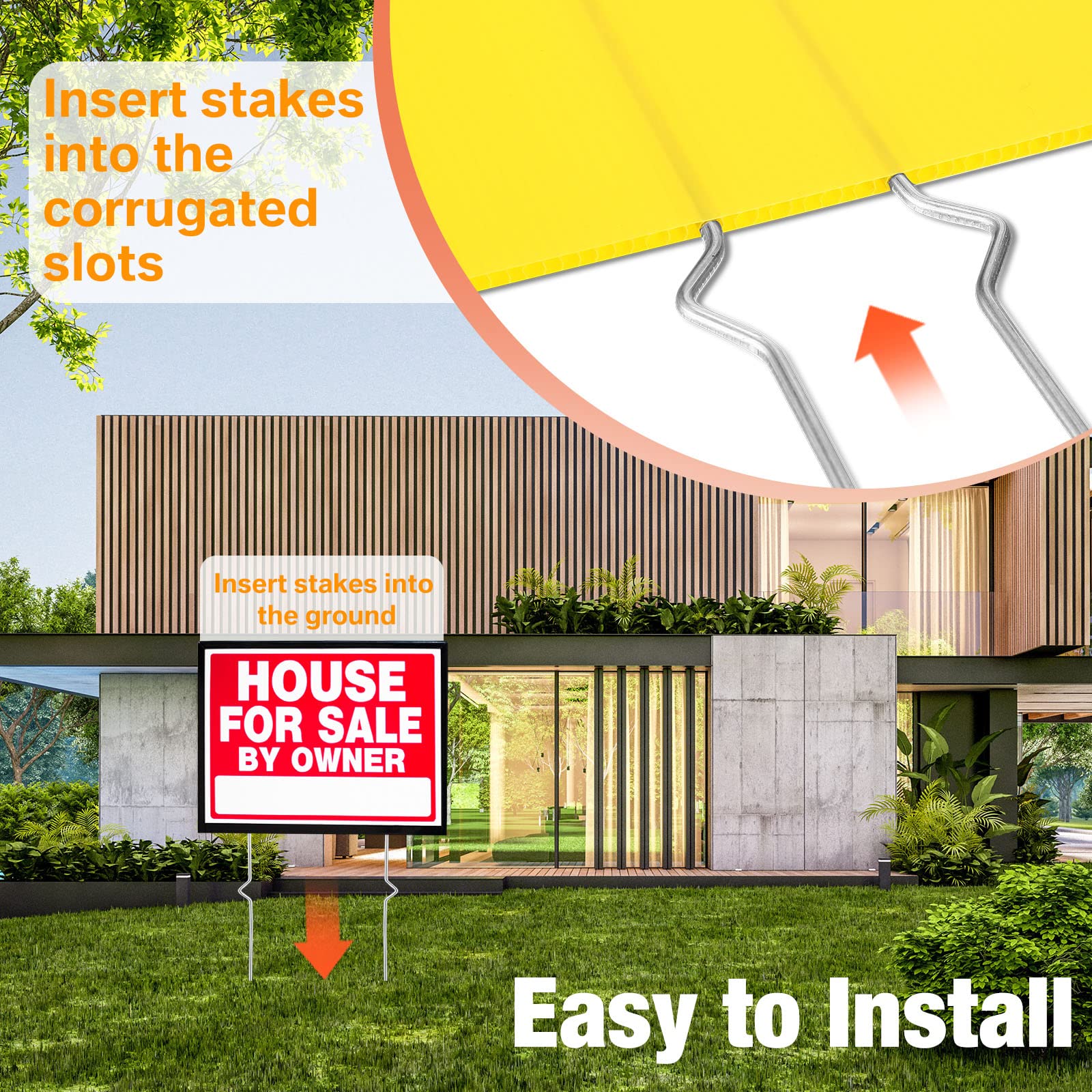 Tatuo 100 Pcs Yard Sign Stakes Heavy Duty 16.5'' Wire Yard Stakes Alternative to H Frame Metal Reusable Sign Holder for Spring Summer Lawn Corrugated Plastic