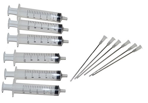 6 Syringes with Long Needles for refilling with Refillable Cartridges and Continuous Ink Supply System CISS