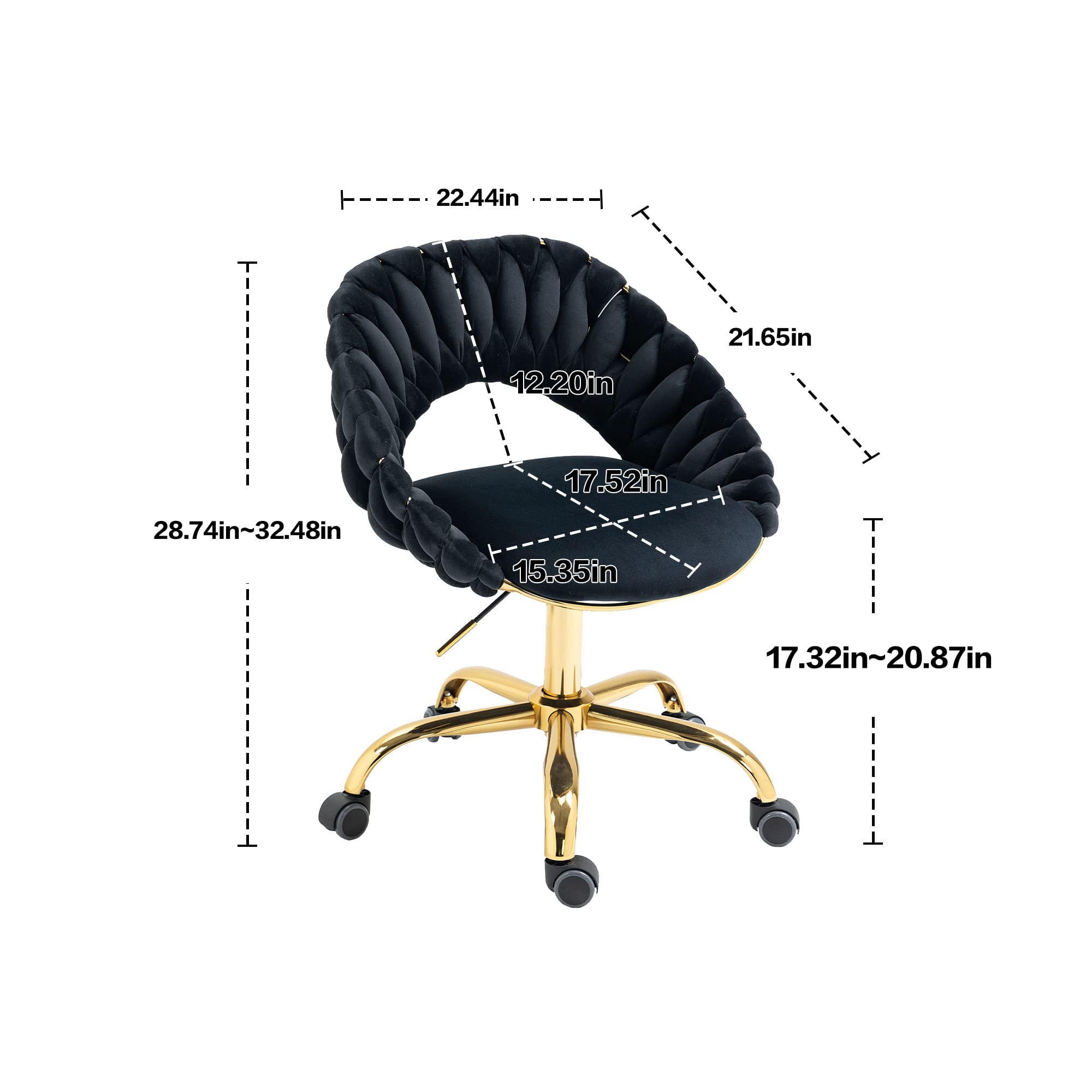 Olela Modern Velvet Armless Swivel Task Chair, Black+Velvet, Office, Living Room, Bedroom, 250 Pound Capacity, Fixed Height, Indoor Use