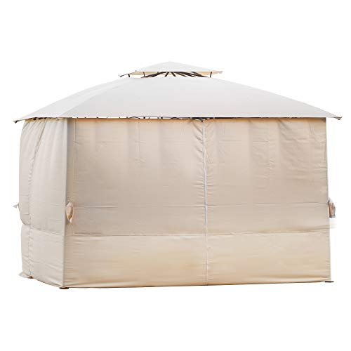12'x14' Hardtop Metal Gazebo, Outdoor Galvanized Steel Double Roof Canopy, Aluminum Frame Permanent Pavilion with Netting and Curtains for Patio, Backyard, Deck and Lawns