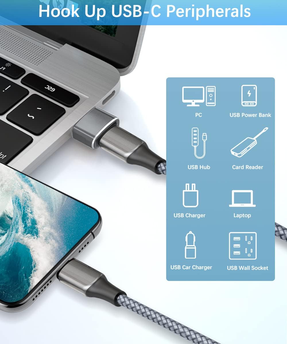 Basesailor USB to USB C Adapter with C Male to 3.0 Female Charger 4Pack,Thunderbolt 4 OTG Converter for MacBook,iPhone 16 16e 15 14 13 Plus Pro Max,Samsung Galaxy AI S25 S24 23 Ultra,iPad Air,AirPods