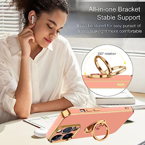 BENTOBEN for iPhone 14 Pro Max Case, Slim Lightweight 360° Ring Holder Kickstand Support Car Mount Shockproof Women Men Non-Slip Protective Case for iPhone 14 Pro Max 6.7", Sand Pink