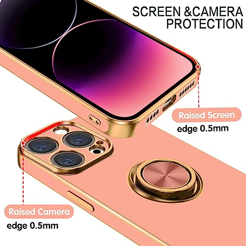 BENTOBEN for iPhone 14 Pro Max Case, Slim Lightweight 360° Ring Holder Kickstand Support Car Mount Shockproof Women Men Non-Slip Protective Case for iPhone 14 Pro Max 6.7", Sand Pink