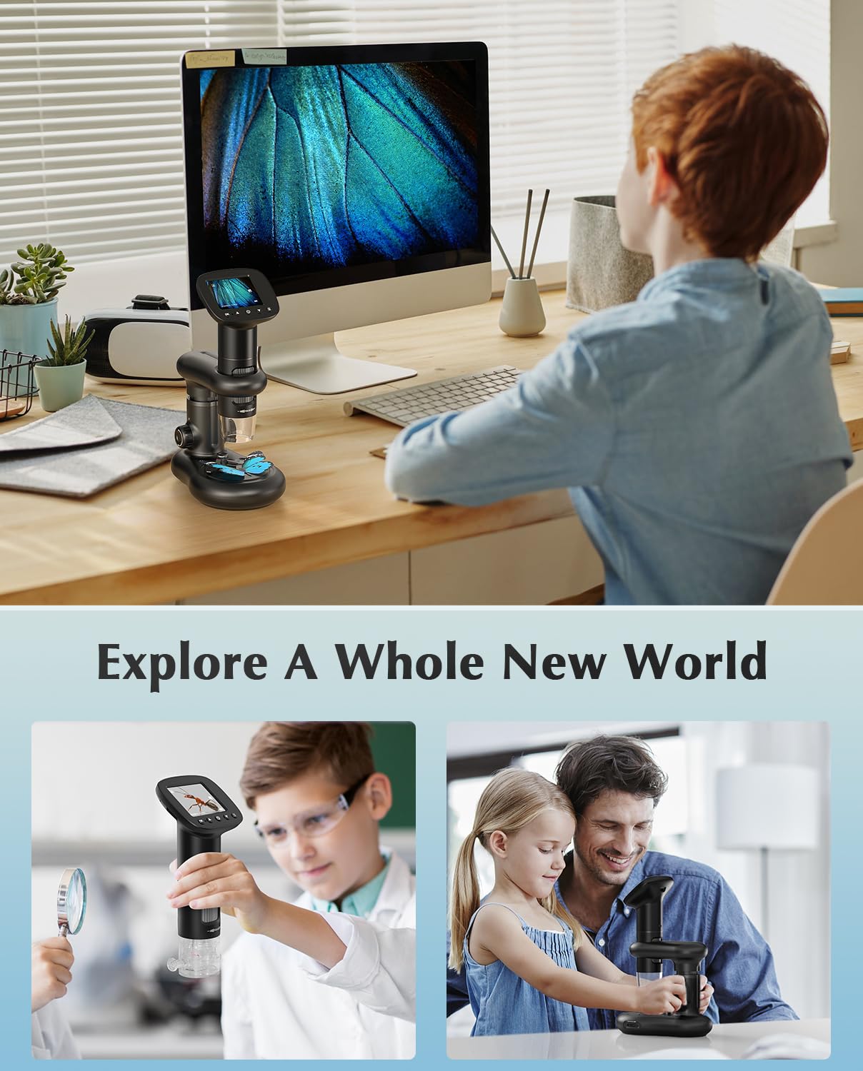 Sagefidere Handheld Digital Microscope with 2" LCD Screen,1000X Pocket Microscope for Kids with 8 LED Lights,Portable Microscope for Adults with Stand 32GB Memory Card