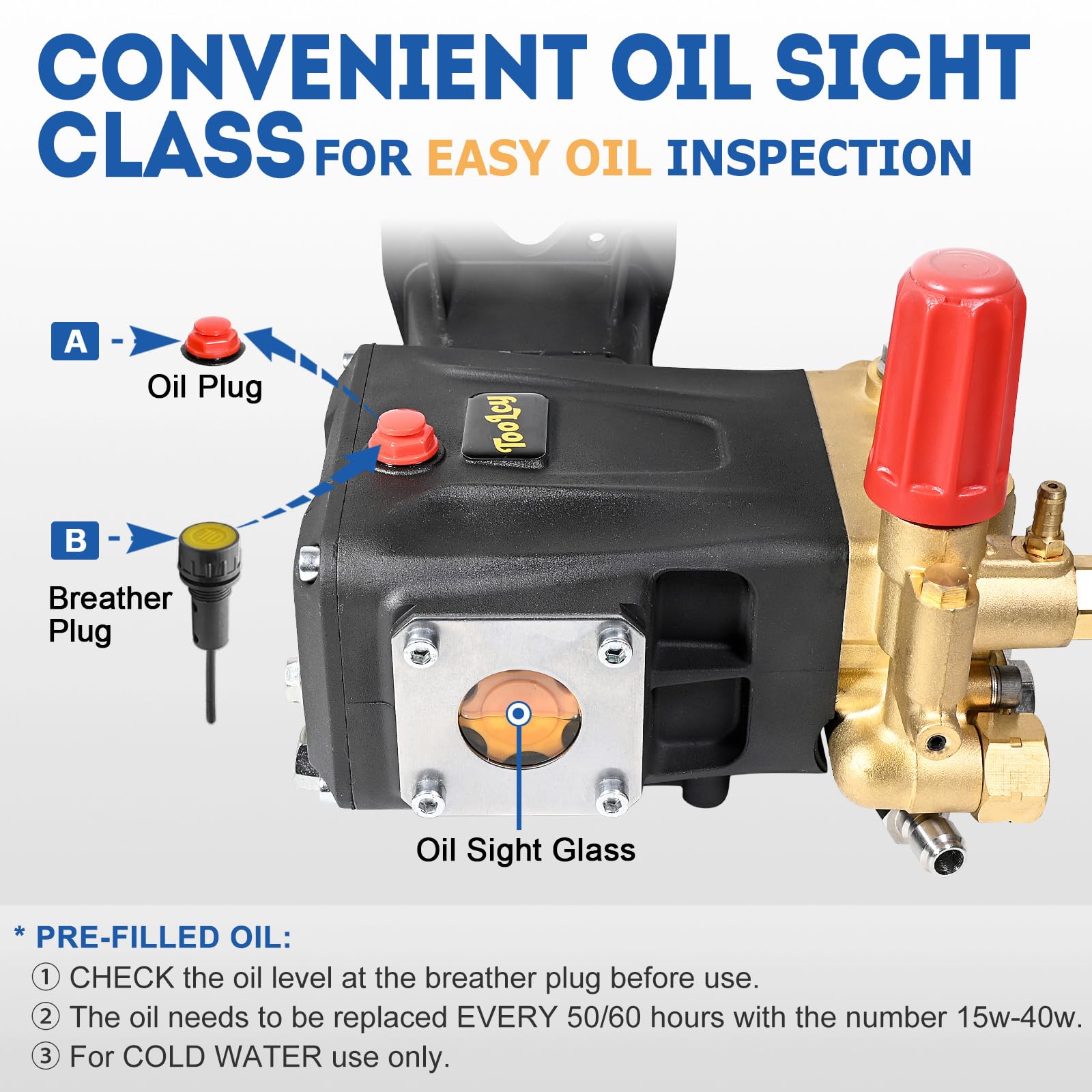 TOOLCY Pressure Washer Pump Max 4200 PSI 4.2 GPM, 1" Shaft Horizontal Gas Power Washer Pump Replacement, Direct Drive Triplex Plunger Pump, Compatible with Honda Simpson, DeWalt and More, 5 Nozzles