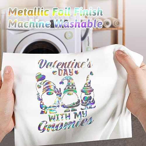 Gatichetta Metallic Heat Transfer Vinyl Roll, Holographic Silver Iron On 12" X 15ft Foil HTV Vinyl for Garments T-Shirts