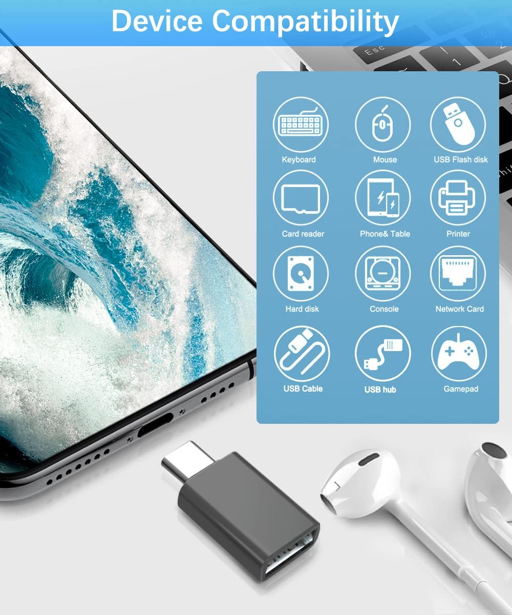 Basesailor USB to USB C Adapter with C Male to 3.0 Female Charger 4Pack,Thunderbolt 4 OTG Converter for MacBook,iPhone 16 16e 15 14 13 Plus Pro Max,Samsung Galaxy AI S25 S24 23 Ultra,iPad Air,AirPods