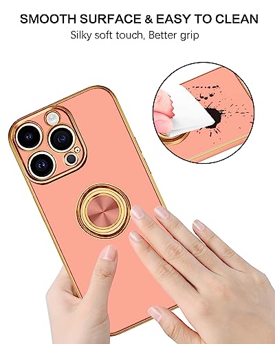BENTOBEN for iPhone 14 Pro Max Case, Slim Lightweight 360° Ring Holder Kickstand Support Car Mount Shockproof Women Men Non-Slip Protective Case for iPhone 14 Pro Max 6.7", Sand Pink