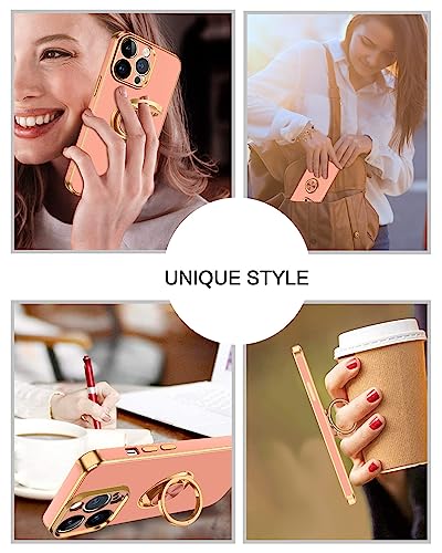BENTOBEN for iPhone 14 Pro Max Case, Slim Lightweight 360° Ring Holder Kickstand Support Car Mount Shockproof Women Men Non-Slip Protective Case for iPhone 14 Pro Max 6.7", Sand Pink