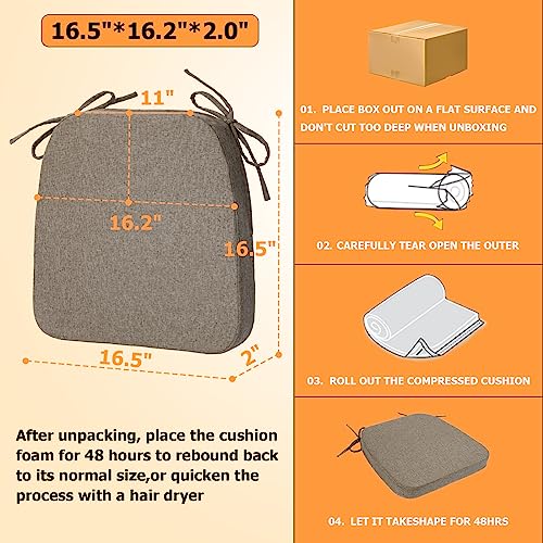 Millsilo D-Shaped Chair Cushions for Dining Chairs with Ties and Removable Cover, Dining Kitchen Chair Pads, Indoor Dining Room Non-Slip Backing Seat Cushions 4 Set, 16.5" x 16.2" x 2" Autumn Color
