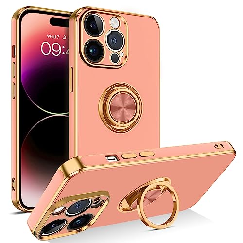 BENTOBEN for iPhone 14 Pro Max Case, Slim Lightweight 360° Ring Holder Kickstand Support Car Mount Shockproof Women Men Non-Slip Protective Case for iPhone 14 Pro Max 6.7", Sand Pink