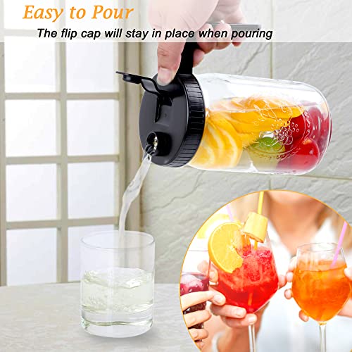 Mason Jar Pitcher Lids With Handle And Pour Spout Wide Mouth Mason Jar Lid With Flip Cap Airtight & Leak-Proof Pour And Store Cover (Jar Not Included)