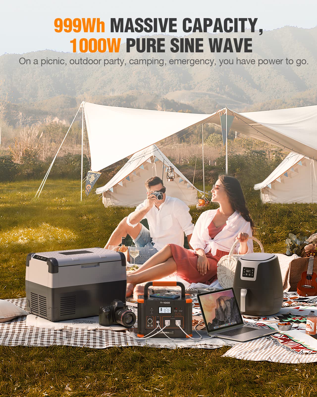 GRECELL 1000W Solar Generator with 200W Portable Solar Panel, 999Wh Portable Power Station Solar Powered Generator Lithium Battery Backup USB-C PD 60W for Outdoor Camping RV Off-Grid Home Emergency