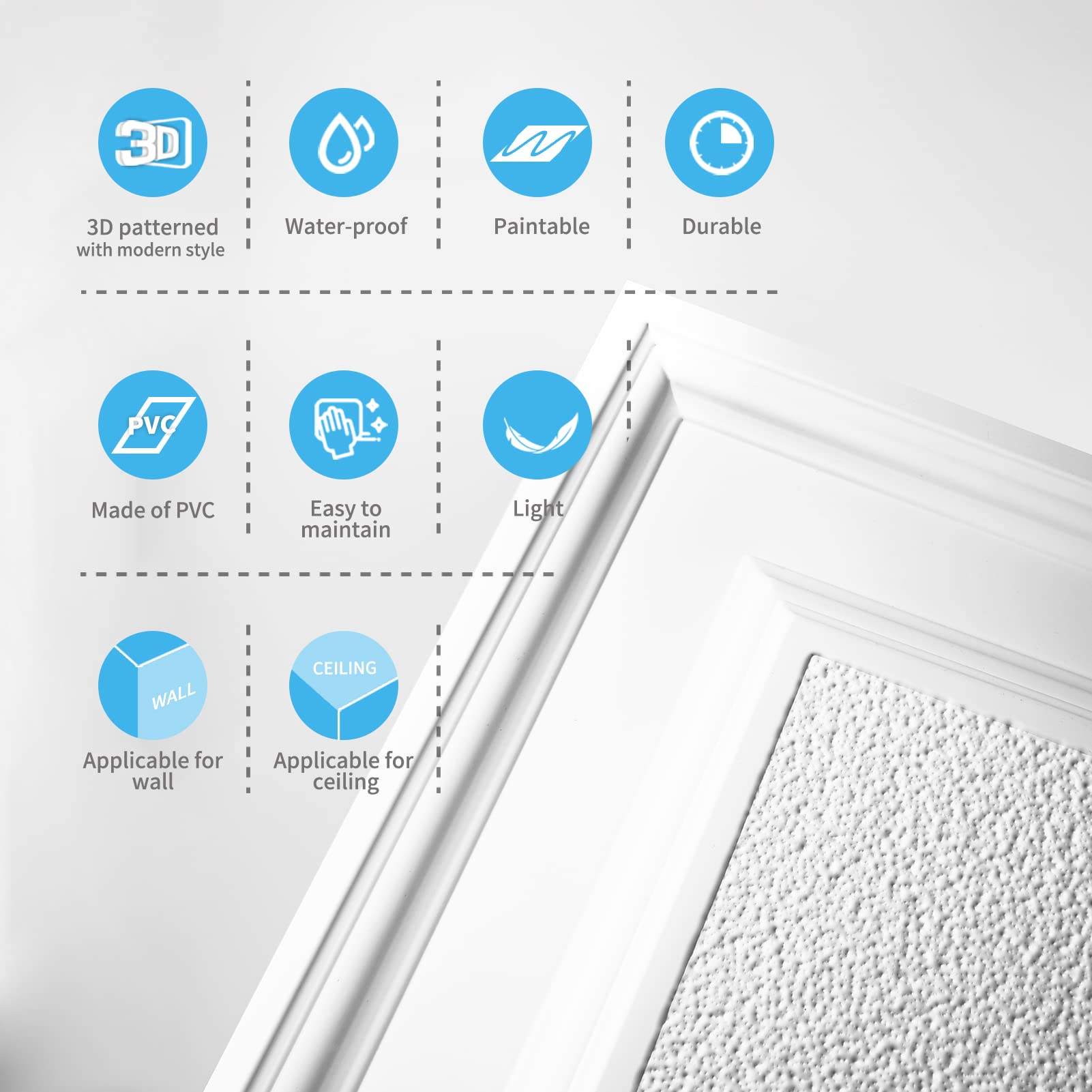 Art3d Drop Ceiling Tiles 24x48 inch White (12-Pack, 96 Sq.ft), 3D Wainscoting Panels Glue Up 2x4 FT