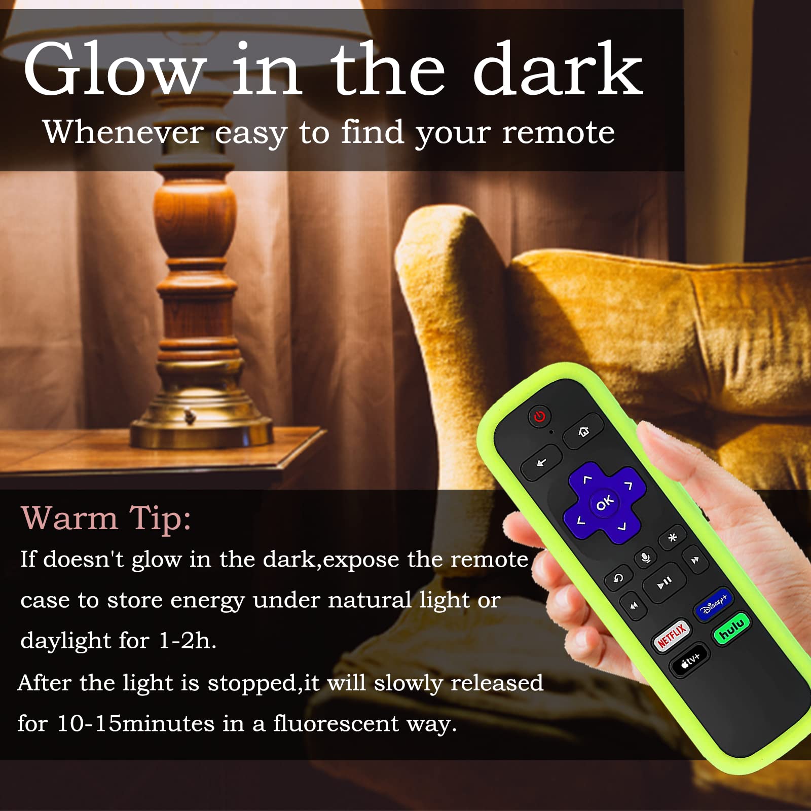 Silicone Protective Controller Cover fits for Roku TV Voice Remote | Element | Onn | Hisense | Westinghouse Roku TV Controller Cover,Glow in The Dark