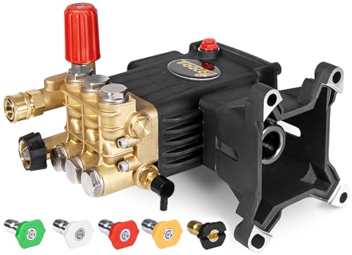 TOOLCY Pressure Washer Pump 3600-4000 PSI Max 4.4 GPM, 1 inch Shaft Horizontal Triplex Plunger Power Washer Pump Replacement, Direct Drive Pressure Pump with Unloader, 5 Nozzle Tips, M22-14mm Adapter