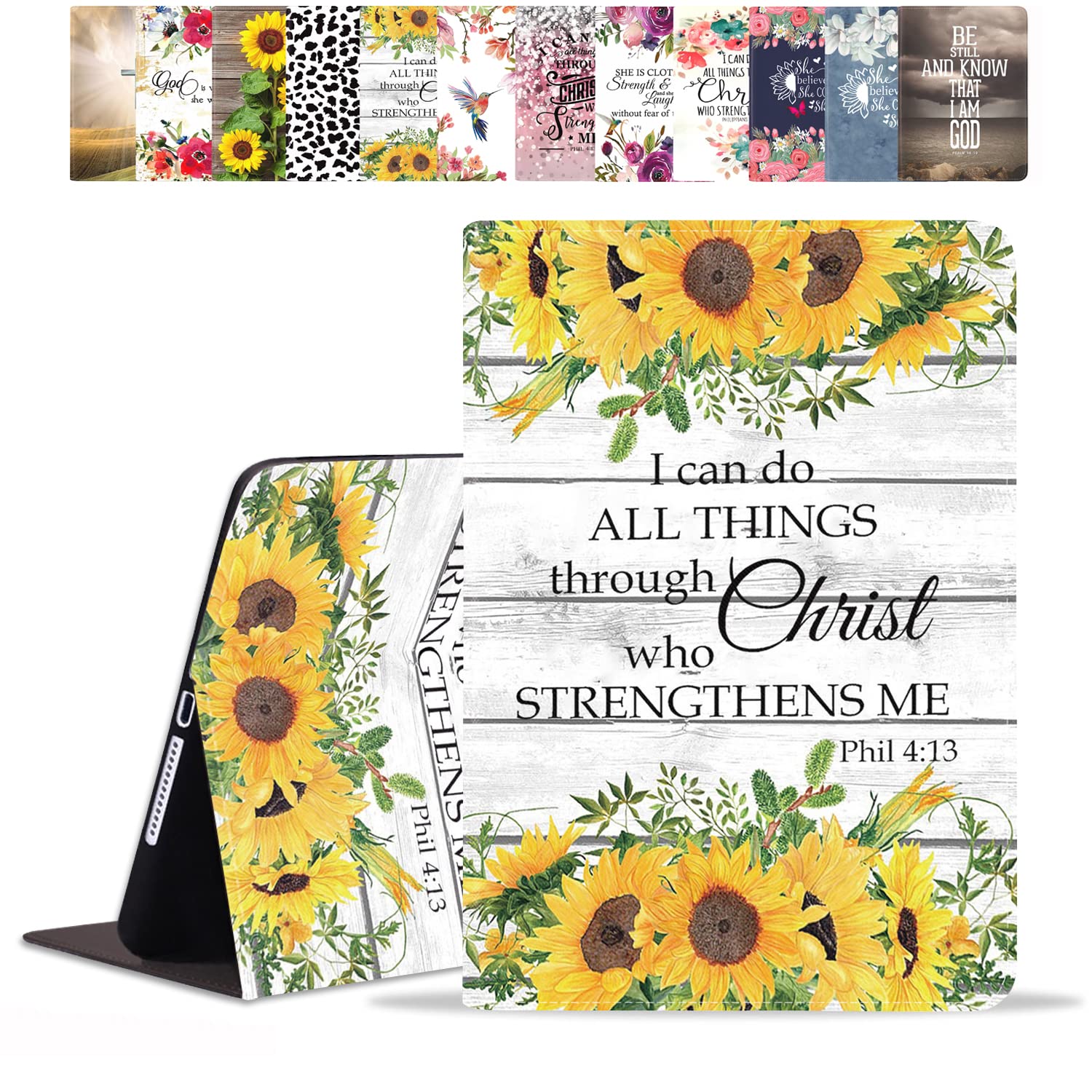 POIUYTREW Case for Samsung Galaxy Tab A8 10.5 Inch 2022 (SM-X200/X205/X207), PU Leather Folio Case Smart Cover with Stand & Auto Wake Sleep, Inspirational Floral Christian Quotes Bible Verse Phil 4:13