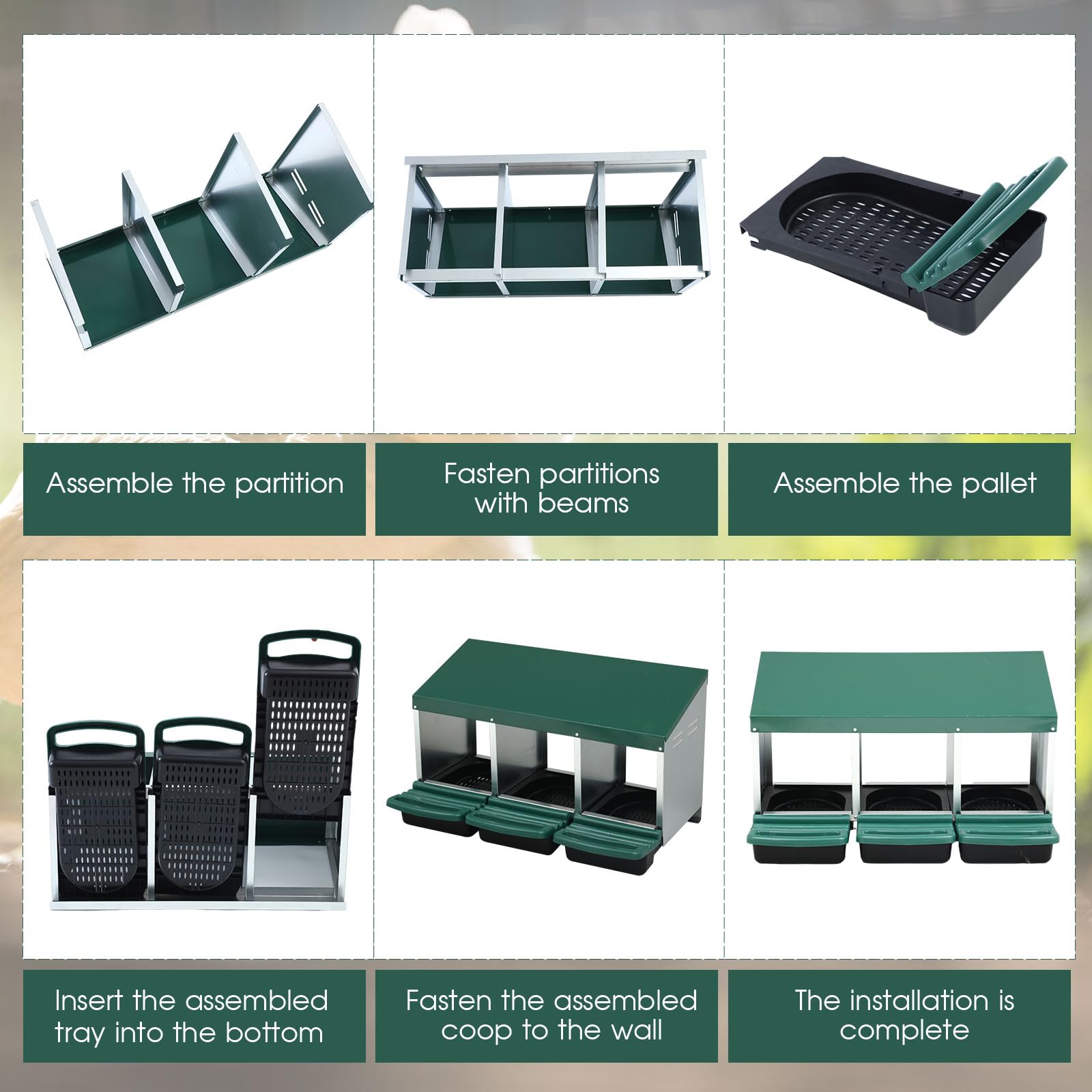 Therwen Chicken Roll Out Nesting Boxes Egg Laying Box with 3 Compartment 6 Pcs Automatic Poultry Nipples 3 Pcs Washable Nesting Box Pads 3 Pcs Fake Eggs and Gloves for Chicken and Poultry House