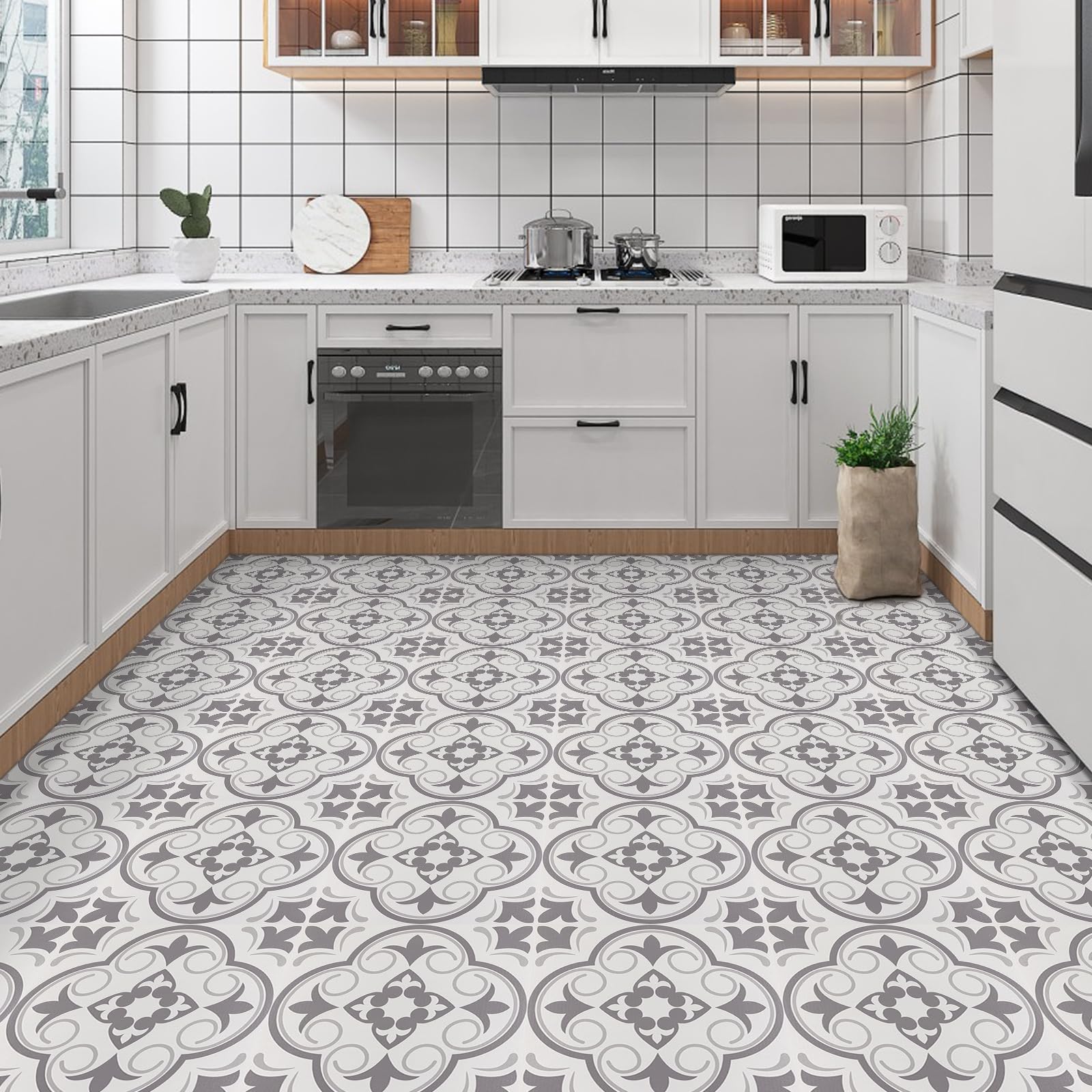 Elffloor Peel and Stick Floor Tile Vinyl Flooring Self-Adhesive Peel and Stick Tile 11.8 inch ×11.8 inch 10 pcs for Kitchen, Dining Room, Bedroom, Bathroom