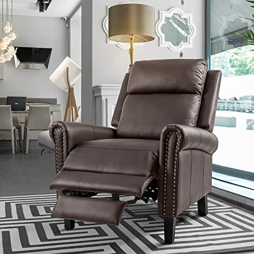 YITAHOME Leather Recliner Chair Set of 2, Push Back Recliner with Comfortable Arms and Back, Accent Chair Single Sofa Adjustable for Living Room, Home Theater Seating, Brown