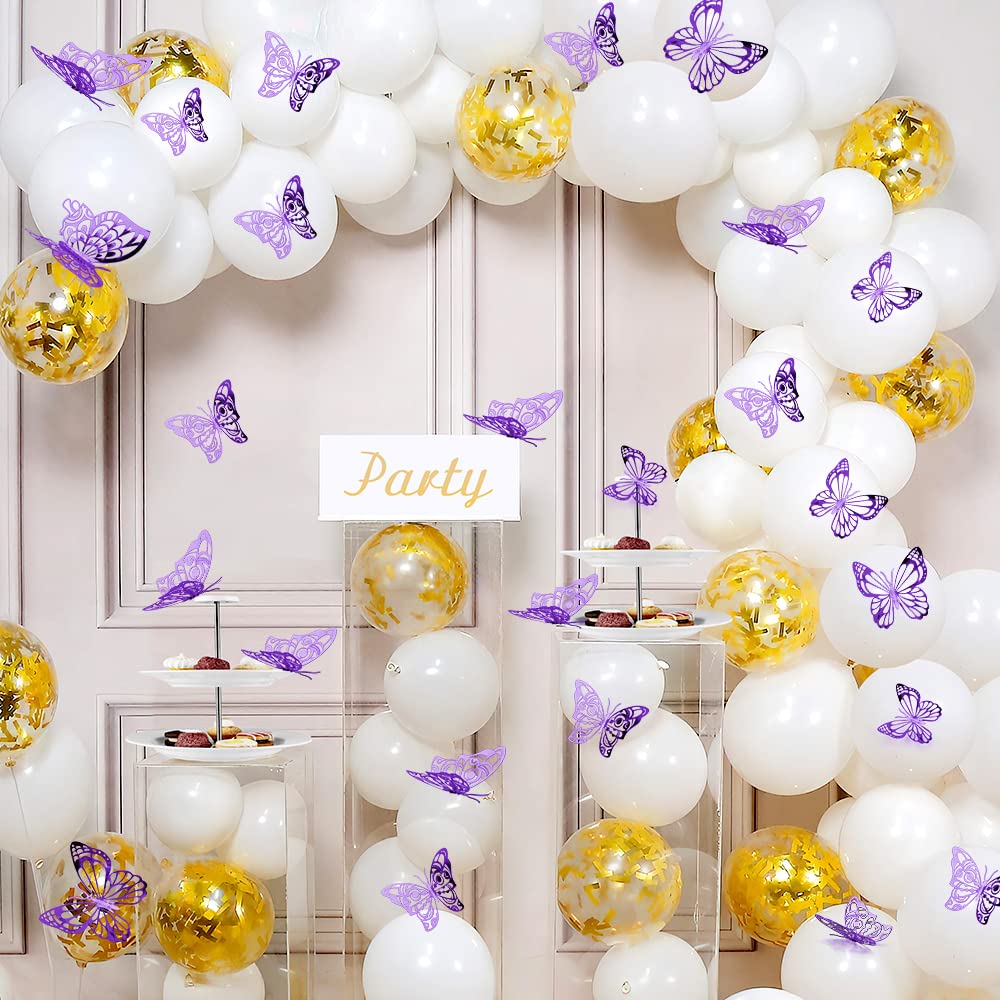 72pcs 3D Butterfly Wall Decor Stickers, Purple Butterfly Party Decorations - 4 Styles, 3 Sizes
