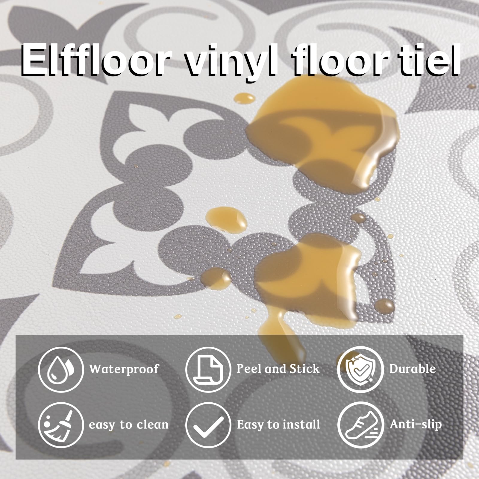 Elffloor Peel and Stick Floor Tile Vinyl Flooring Self-Adhesive Peel and Stick Tile 11.8 inch ×11.8 inch 10 pcs for Kitchen, Dining Room, Bedroom, Bathroom