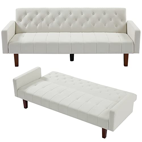 Zanzio Upholstered Convertible Bed for Compact Living Space Sofas, Beige