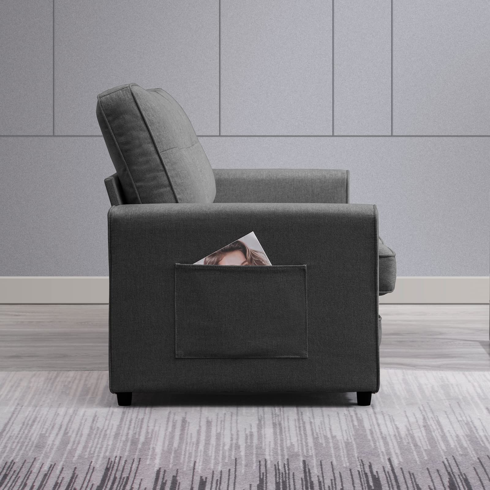 Mjkone Pull Out Sofa Bed, 3-in-1 Loveseat Sleeper Sofa Bed with 2 Side Pockets, 5.5" Tri-Fold Multi-Function Floor Gaming Sofa Bed, Fold Out Sofa Couches for Living Room/Bedroom/Office - Dark Grey