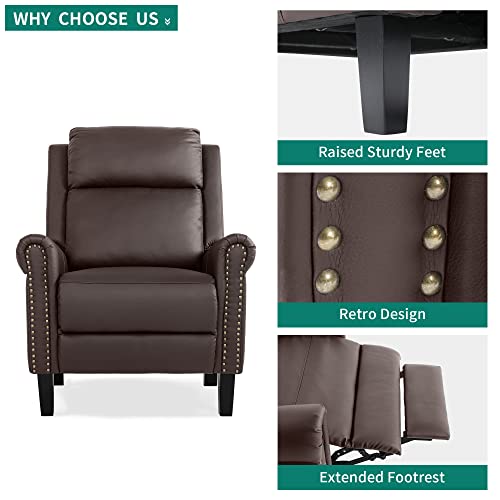 YITAHOME Leather Recliner Chair Set of 2, Push Back Recliner with Comfortable Arms and Back, Accent Chair Single Sofa Adjustable for Living Room, Home Theater Seating, Brown