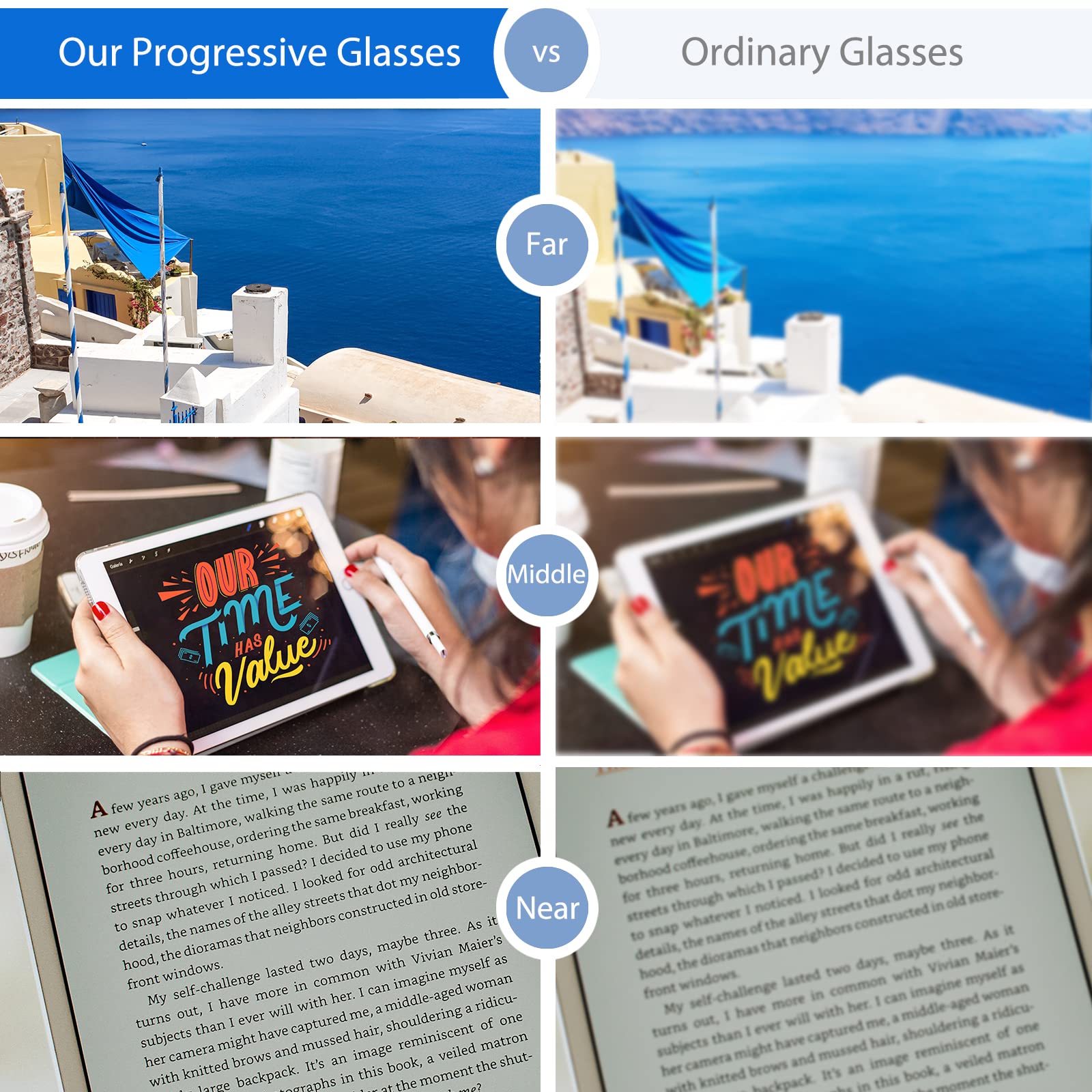 K.LAVER Photochromic Progressive Multifocus Reading Glasses Men Women Workspace Blue Light Blocker No Line Multifocal Readers With Spring Hinge TR90 Frame UV400 Protection Transition Sunglasses 2.5
