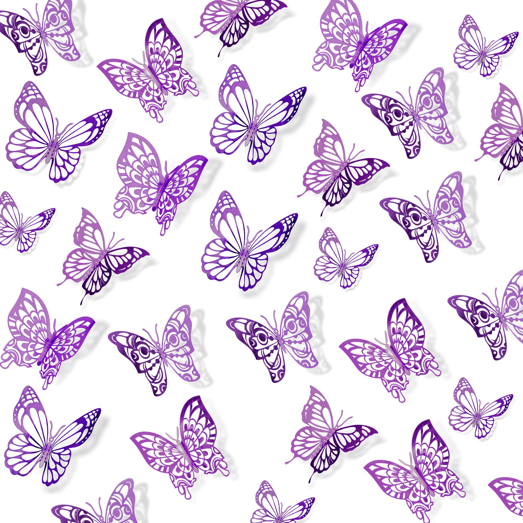72pcs 3D Butterfly Wall Decor Stickers, Purple Butterfly Party Decorations - 4 Styles, 3 Sizes