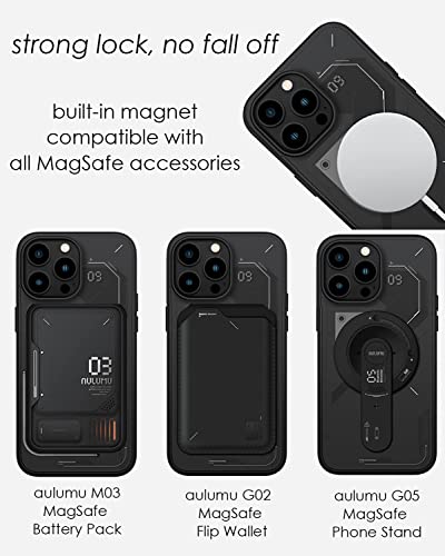 Aulumu A15 Magnetic Case for iPhone 14 Pro Max Case Compatible with MagSafe Semitranslucent Matte Cover, Hard Shell, Anti-Fingerprint, Slim Soft TPU Frame, 6.7inch, Black