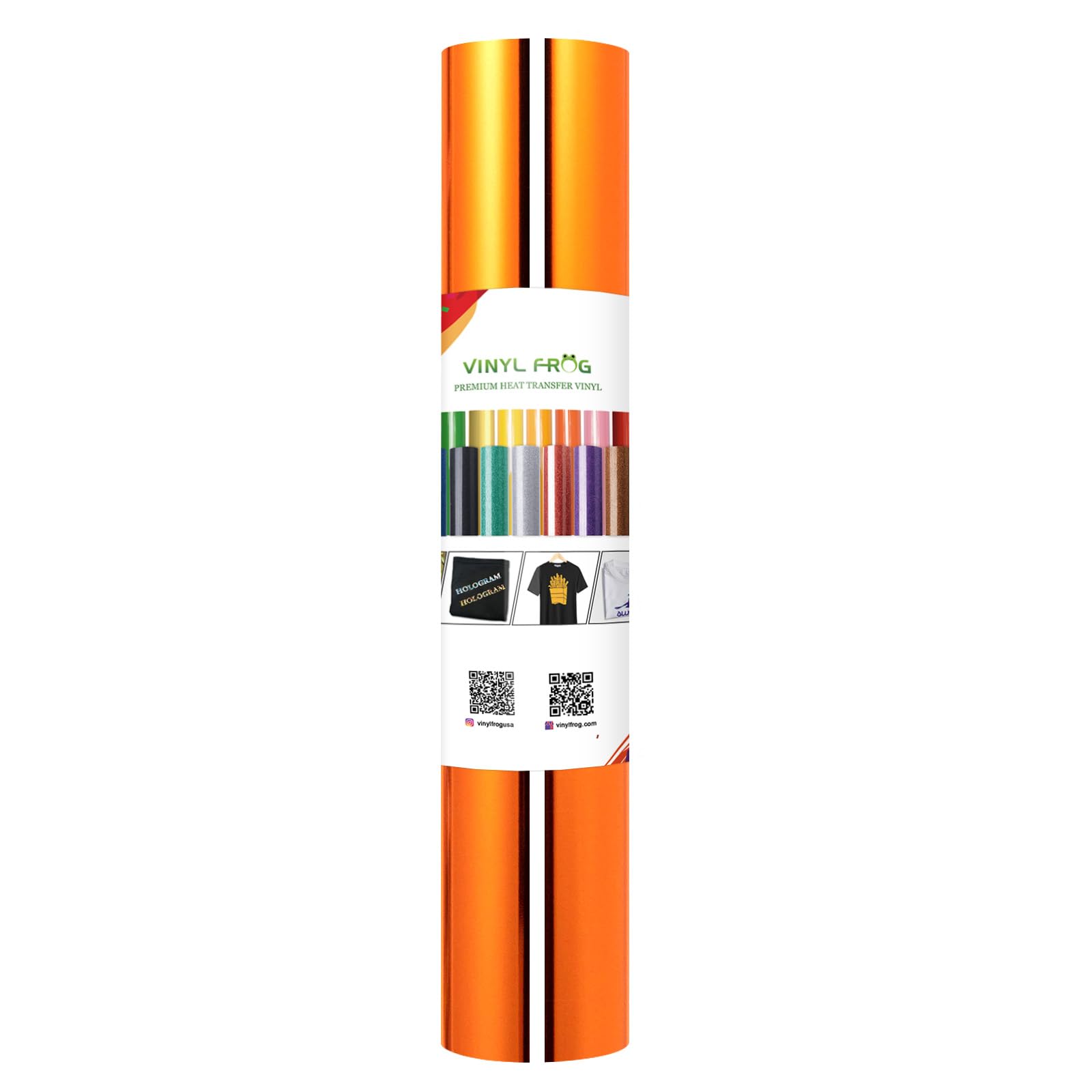 VINYL FROG Metallic Foil HTV Vinyl Roll 12"x5ft Orange Chrome Heat Transfer Vinyl Iron on Vinyl Easy to Cut & Weed DIY Heat Press Design for T-Shirts