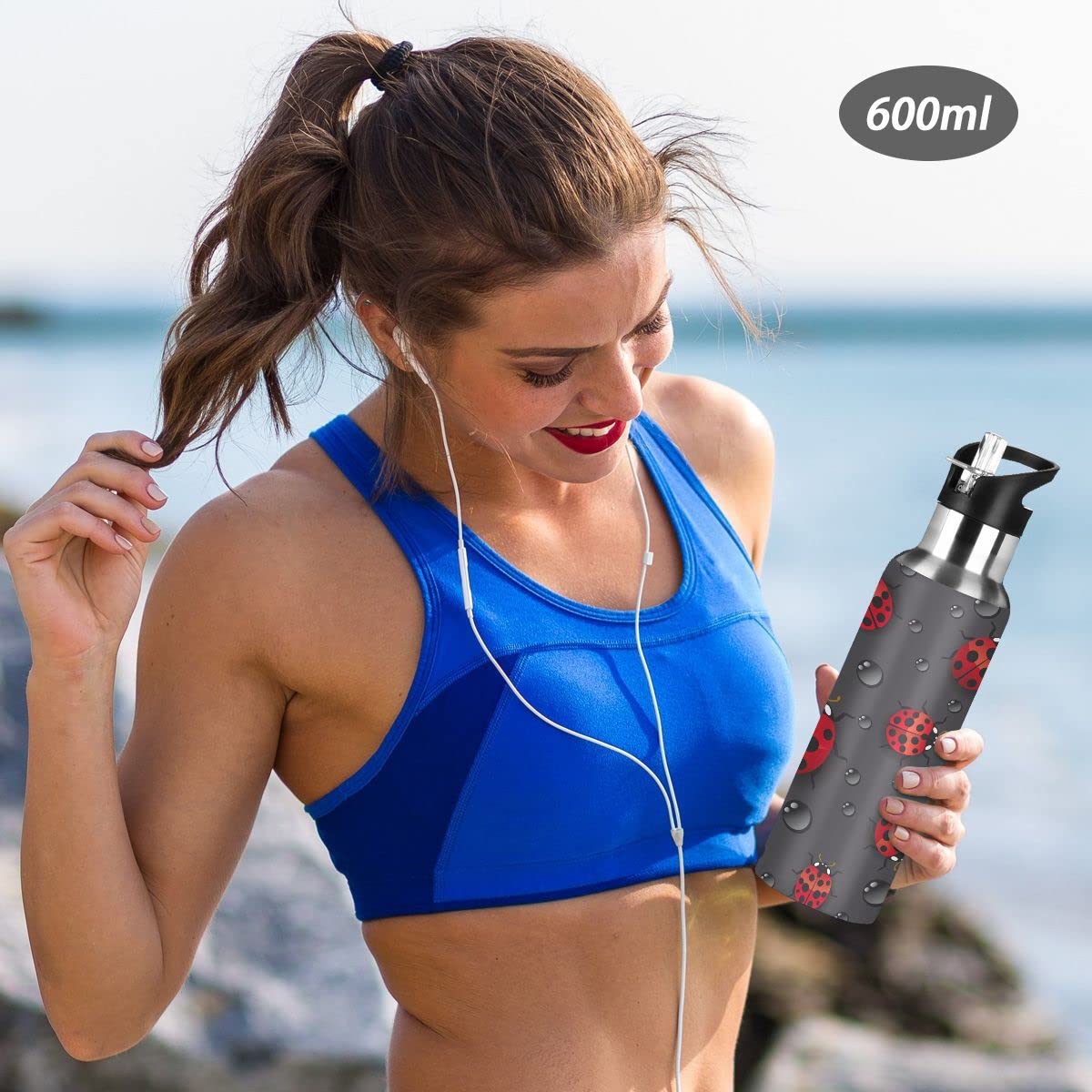 xigua Ladybug Water Bottle Double Walled Stainless Steel Leak Proof Thermo Flask for Sports Gym Cycling Outdoor,20 oz.