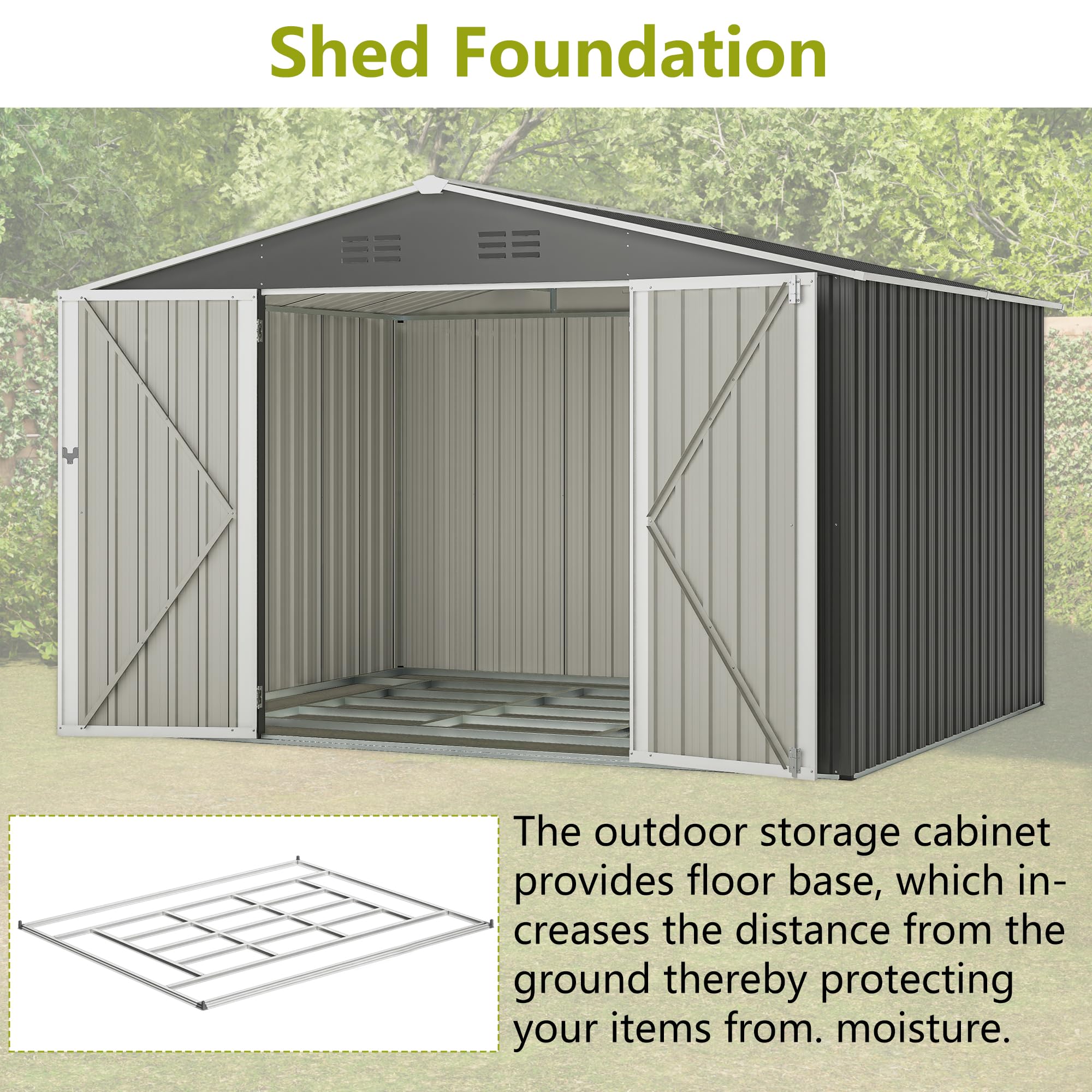 Evedy Outdoor Shed - 10 x 8 FT Storage Sheds Galvanized Metal Shed with Slide Door, Tool Storage Backyard Shed Bike Shed, Tiny House Garden Tool Storage Shed for Backyard Patio Lawn