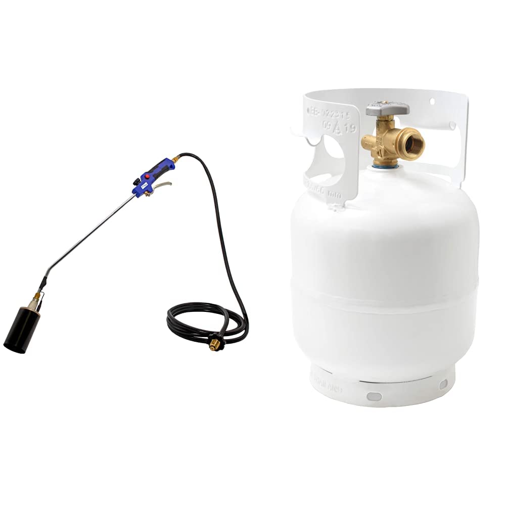 Flame King Propane Torch Kit Heavy Duty Weed Burner, 340,000 BTU & YSN5LB 5 Pound Propane Tank Cylinder, Great For Portable Grills, Fire Pits, Heaters And Overlanding, White