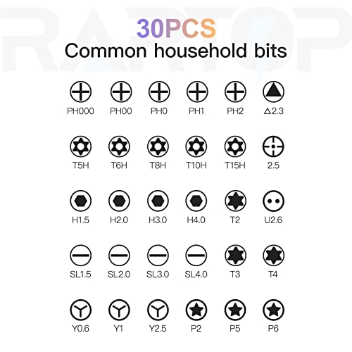 RARTOP Screwdriver Set - Small Screwdriver Set with 30Pcs Precision Screwdriver Bits, Mini Phillips Slotted Hex Star Torx Bits for Watch, Glasses, Cell Phone, Switch, Laptop and Electronics Repair