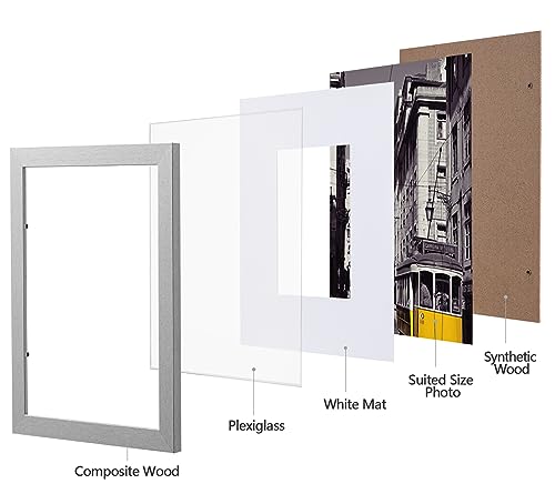 eletecpro 11x14 Picture Frames Set of 5, Gallery Wall Frame Display 8x10 Photo with Mat or 11x14 without Mat, Picture Frame Collage Wall Decor for Wall Mounting, Grey